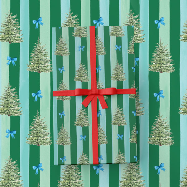 Blue Spruce and Bows Wrapping Paper – Cami Monet