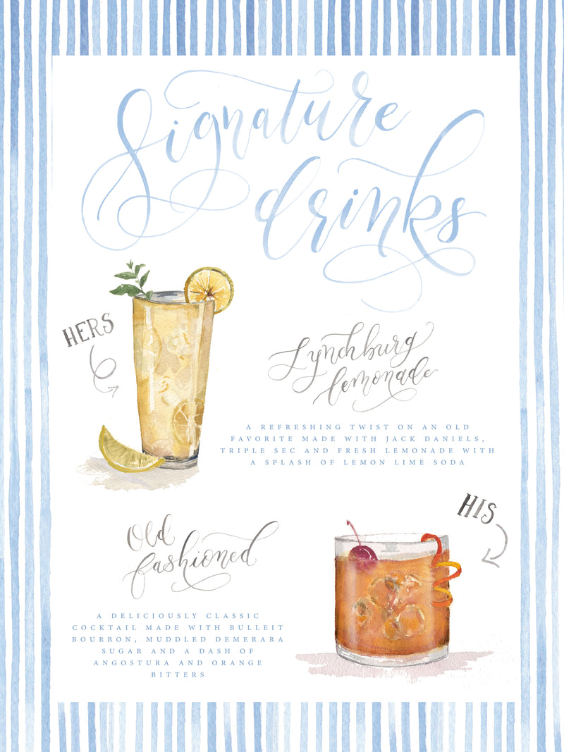 Custom Watercolor Signature Drink Sign – Cami Monet